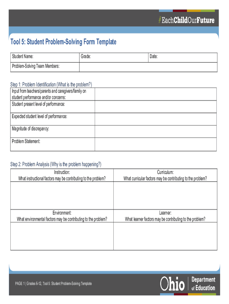 Fillable Online Tool 5: Student Problem-Solving Form Template Fax Email ...