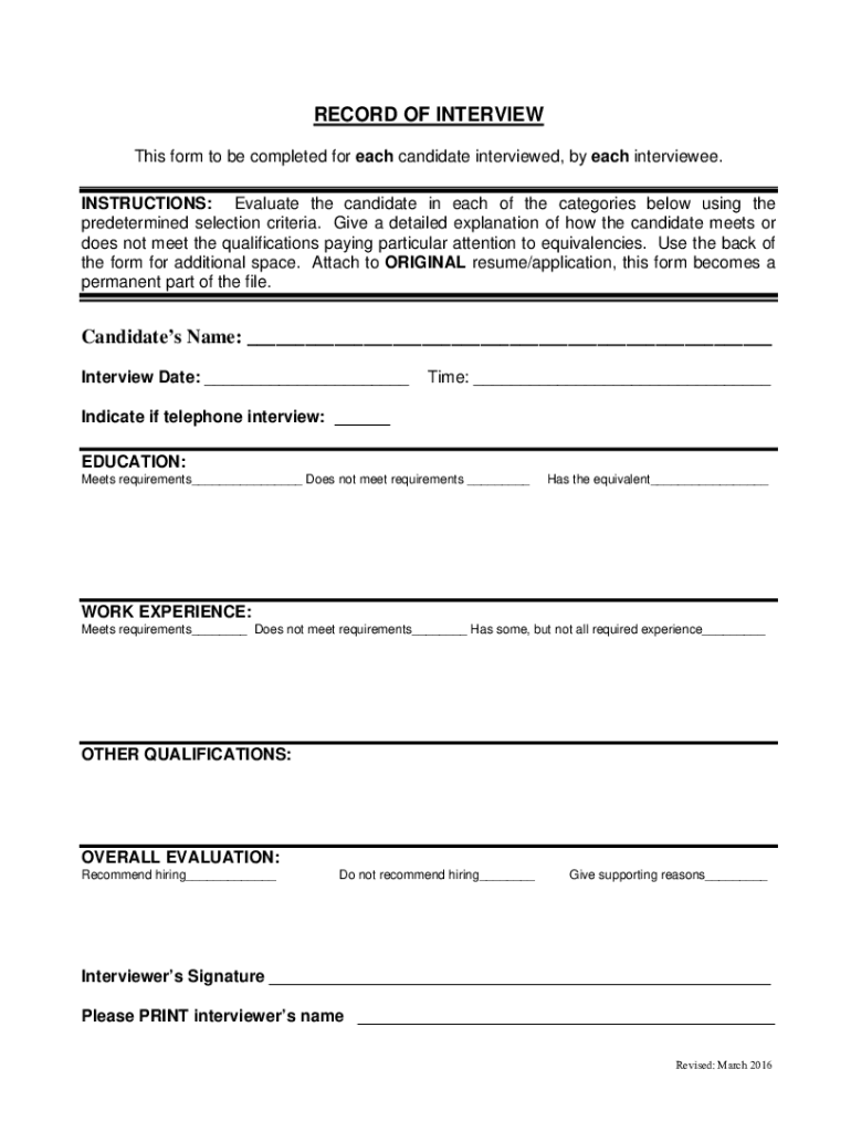 Fillable Online Interview Evaluation Form Samples Fax Email Print - pdfFiller