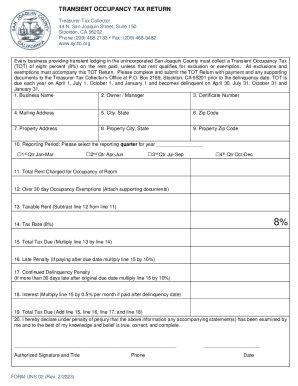 Fillable Online transient occupancy tax The rate is 14% of the rent ...