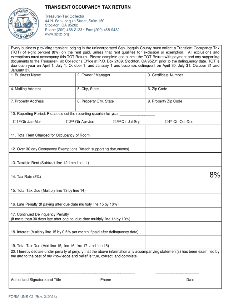 Fillable Online transient occupancy tax The rate is 14% of the rent ...