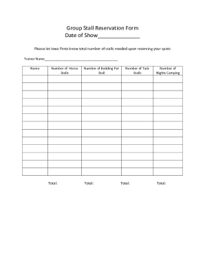 Fillable Online STALL RESERVATION FORM - BHC Horse Show Management Fax ...