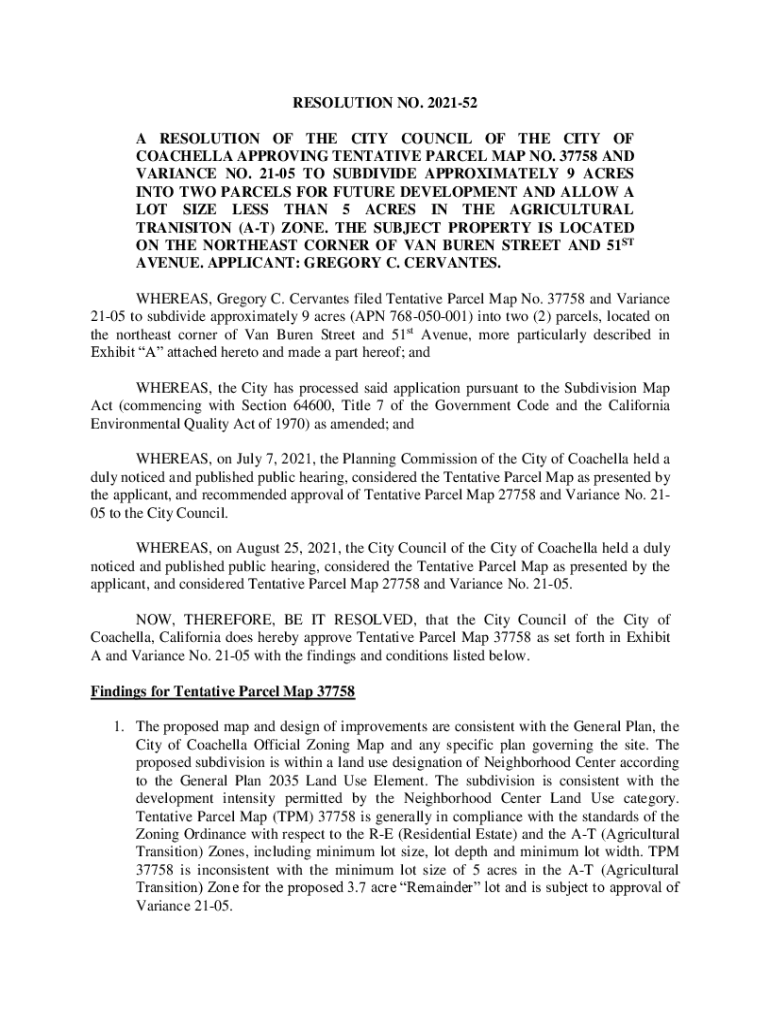 Fillable Online COACHELLA APPROVING TENTATIVE PARCEL MAP NO Fax Email ...