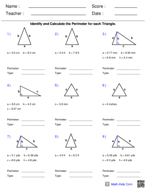 Fillable Online Identify and Calculate the Perimeter for each Triangle ...