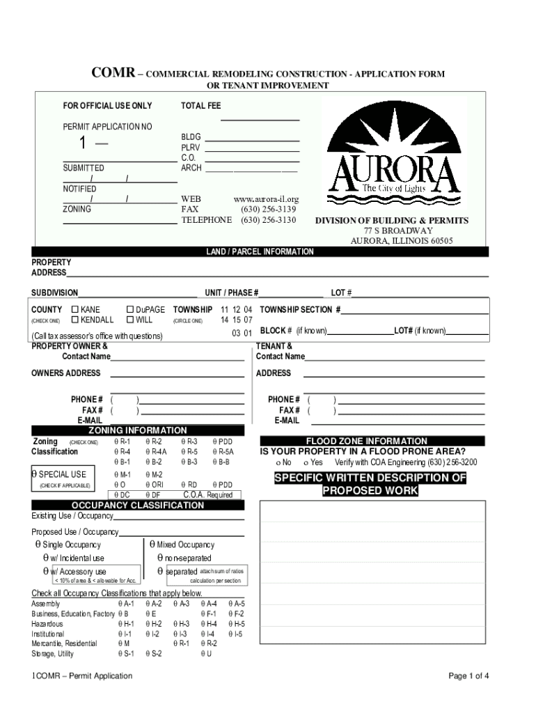 Fillable Online commercial new addition and remodeling - application ...