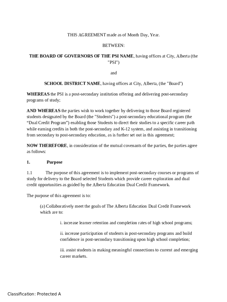 Sample PSI Dual Credit MoU - Government of Alberta Doc Template | pdfFiller