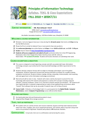 Fillable Online Principles of Information Technology Syllabus, TEKS ...