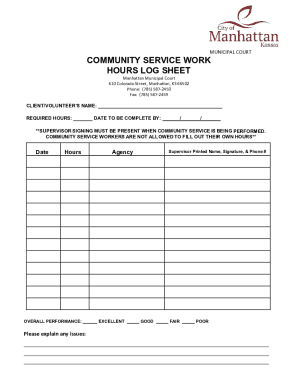 Fillable Online COMMUNITY SERVICE WORK HOURS LOG SHEET Fax Email Print ...