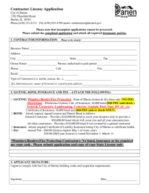Fillable Online Contractor License Application Form - City of Darien ...