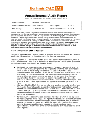 Fillable Online Annual Internal Audit Report - Overstone Parish Council ...