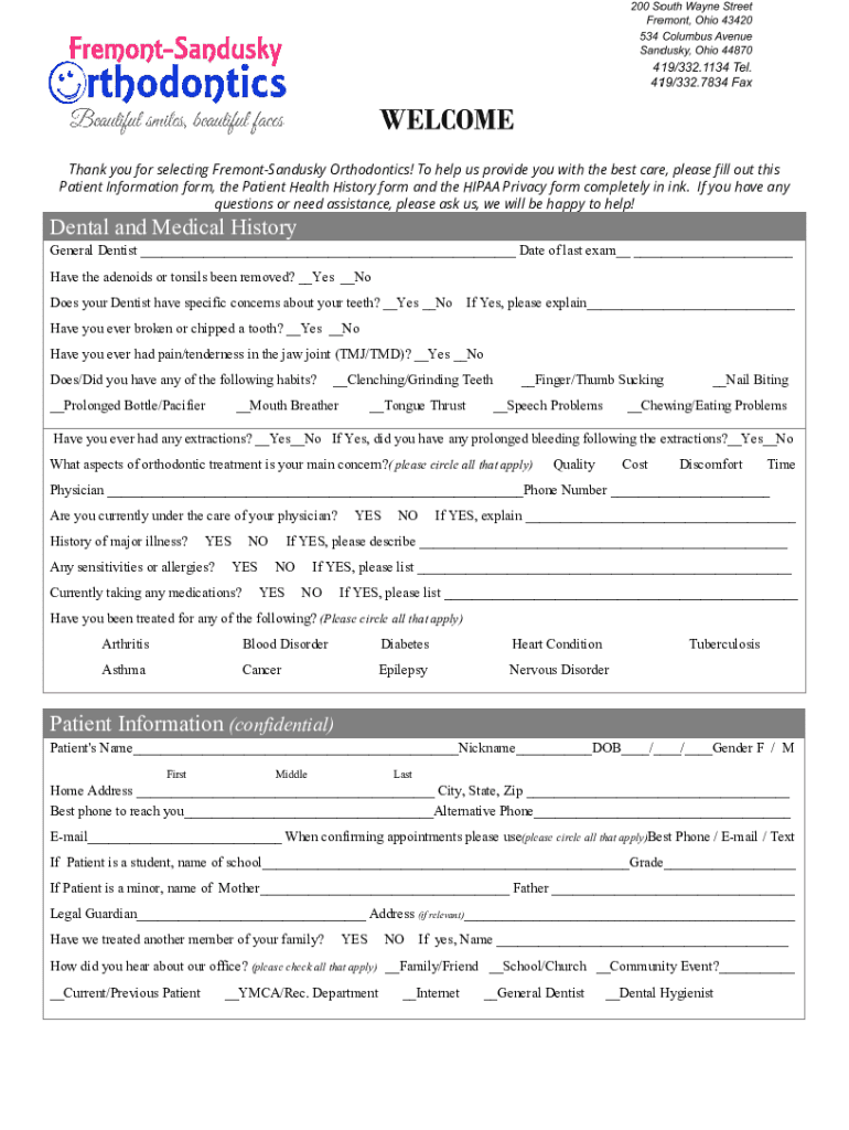 Fillable Online Patient Forms - Fremont-Sandusky Orthodontics Fax Email ...