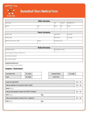 Fillable Online Basketball Stars Medical Form - Basketball Stars of New ...