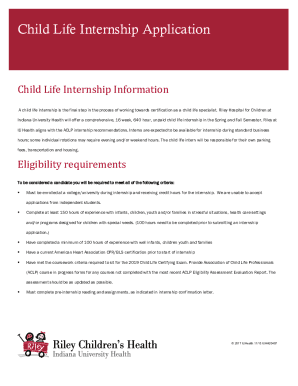 Fillable Online Child Life Internship Application. Child Life ...