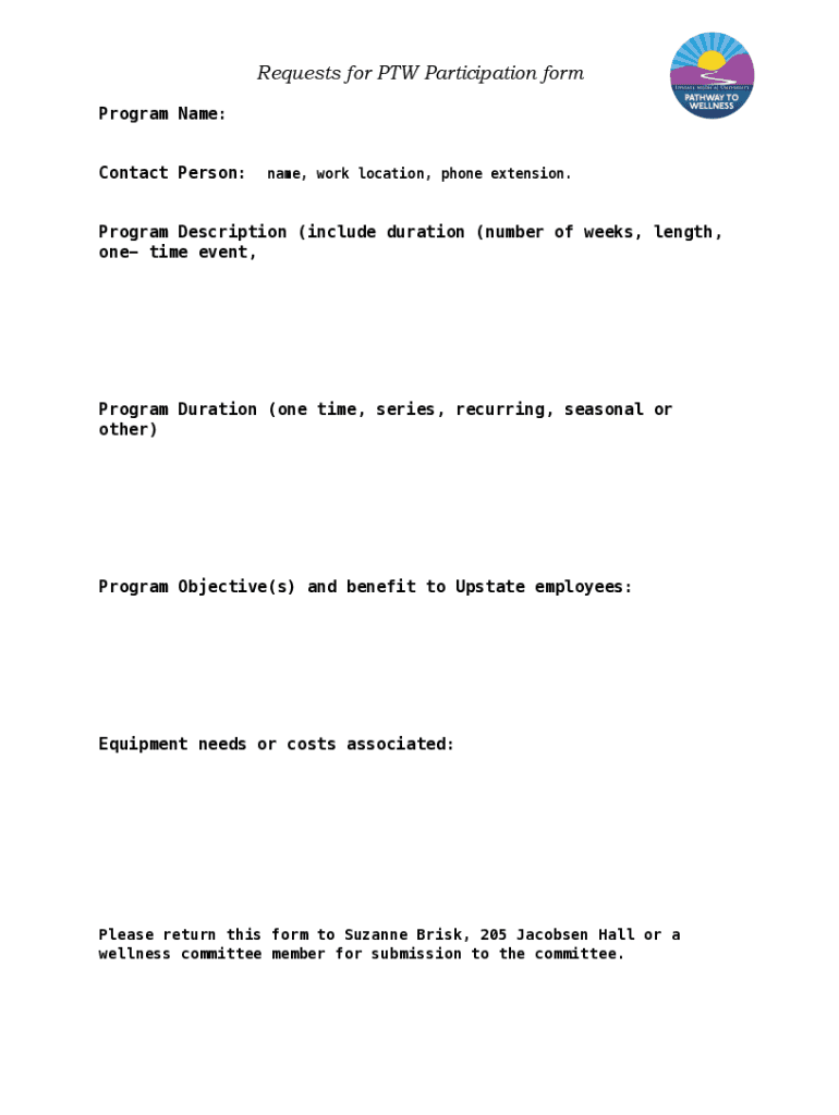 Fillable Online Requests for PTW participation form Fax Email Print ...