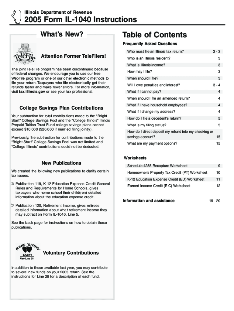 Fillable Online tax illinois 2005 Form IL-1040 Instructions - Illinois ...