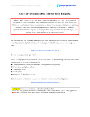 Fillable Online Notice of Termination Due to Redundancy Template. Fax ...