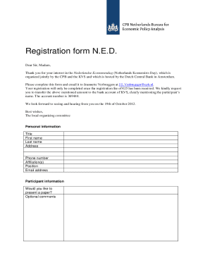 Fillable Online Registration form N.E.D. - CPB.nl Fax Email Print ...