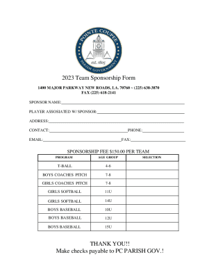 Fillable Online 2023 Team Sponsorship Form THANK YOU!! Make checks ...