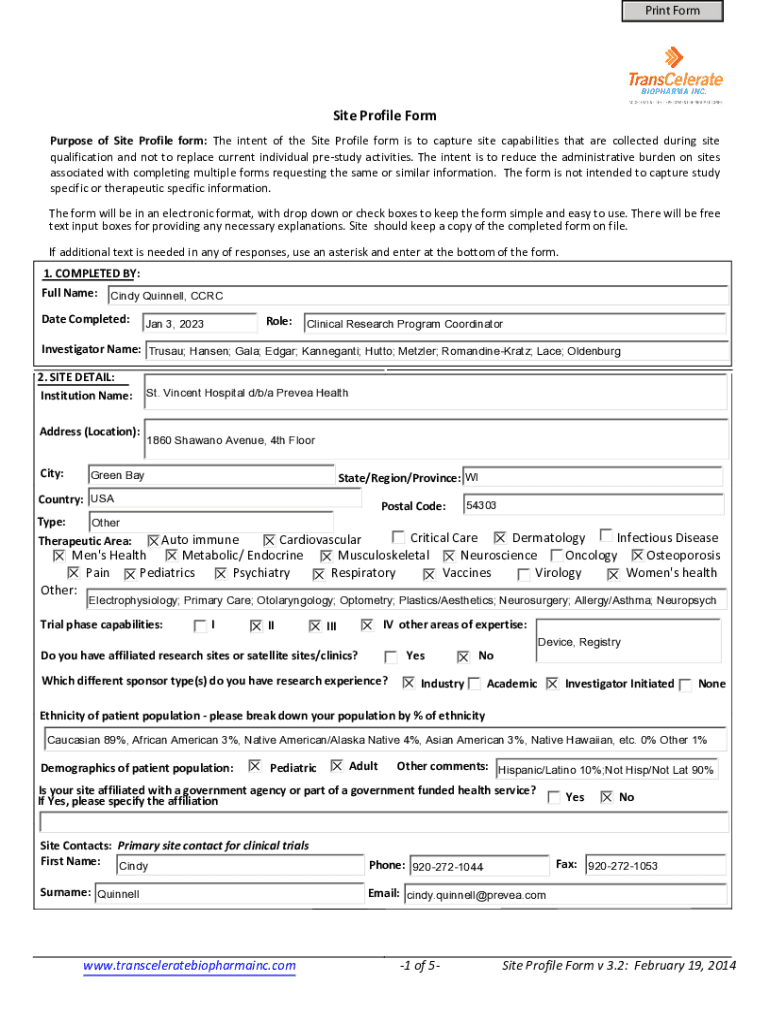 Fillable Online Site Profile Form - Fill Online, Printable, Fillable ...