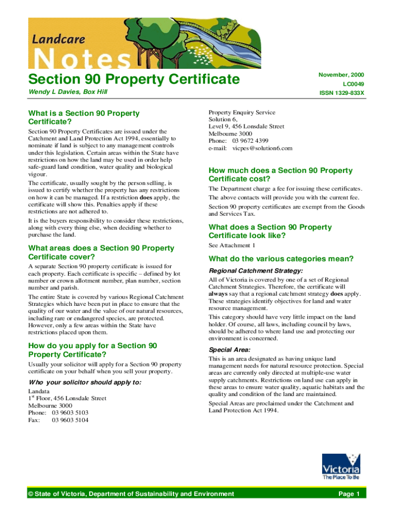 Fillable Online Section 90 Property Certificate (DPI Vic) Fax Email ...