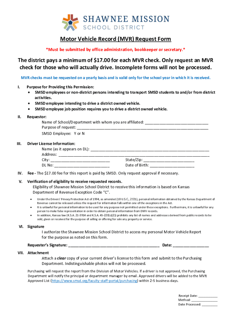Fillable Online Motor Vehicle Record (MVR) Request Form Fax Email Print ...