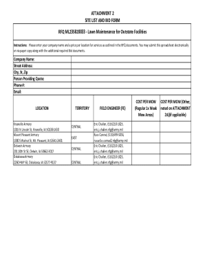 Fillable Online ATTACHMENT 2 SITE LIST AND BID FORM RFQ ML235820033 ... Fax Email Print - pdfFiller