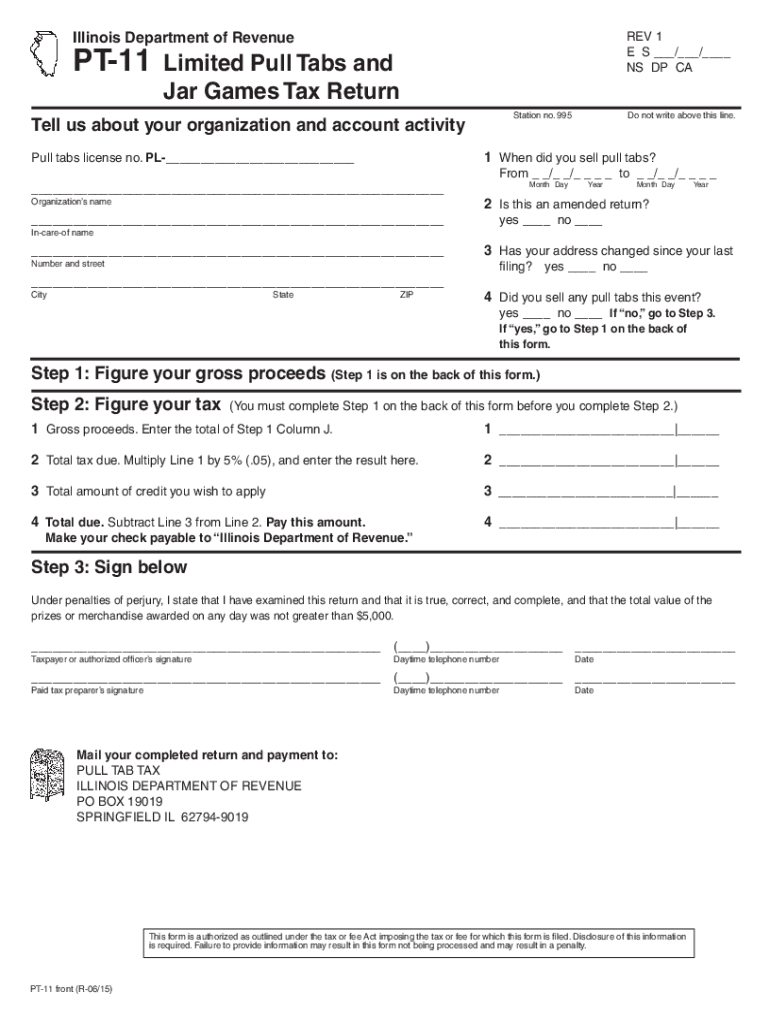 Fillable Online tax illinois PT-11 - Limited Pull Tabs and Jar Games ...