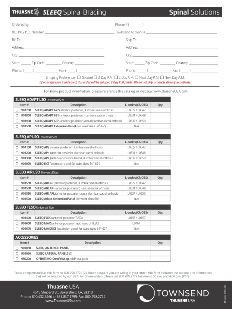 Fillable Online Sleeq APL Back Brace Spinal Therapy System. Universal ...
