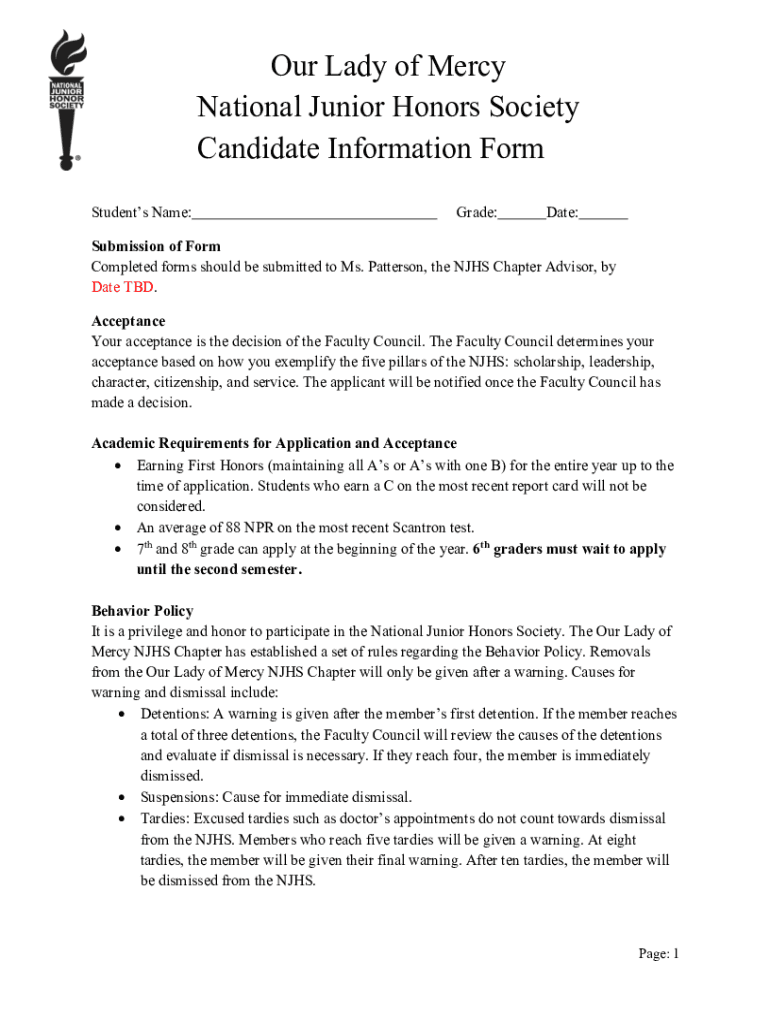Fillable Online NJHS Candidate Information Form.docx Fax Email Print ...