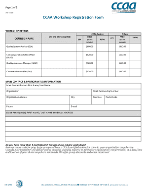 Fillable Online CCAA Workshop Registration Form Fax Email Print - pdfFiller