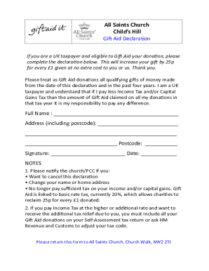 Fillable Online Gift Aid Form - All Saints, Church Lawton Fax Email ...