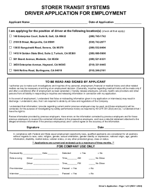 Fillable Online DRIVER'S APPLICATION - Storer Transportation Fax Email ...