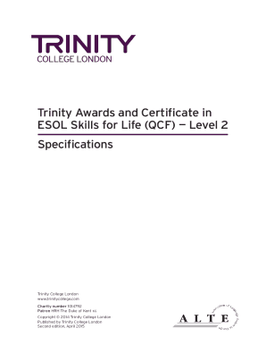 Fillable Online Specifications Trinity Awards and Certificate in ESOL ...