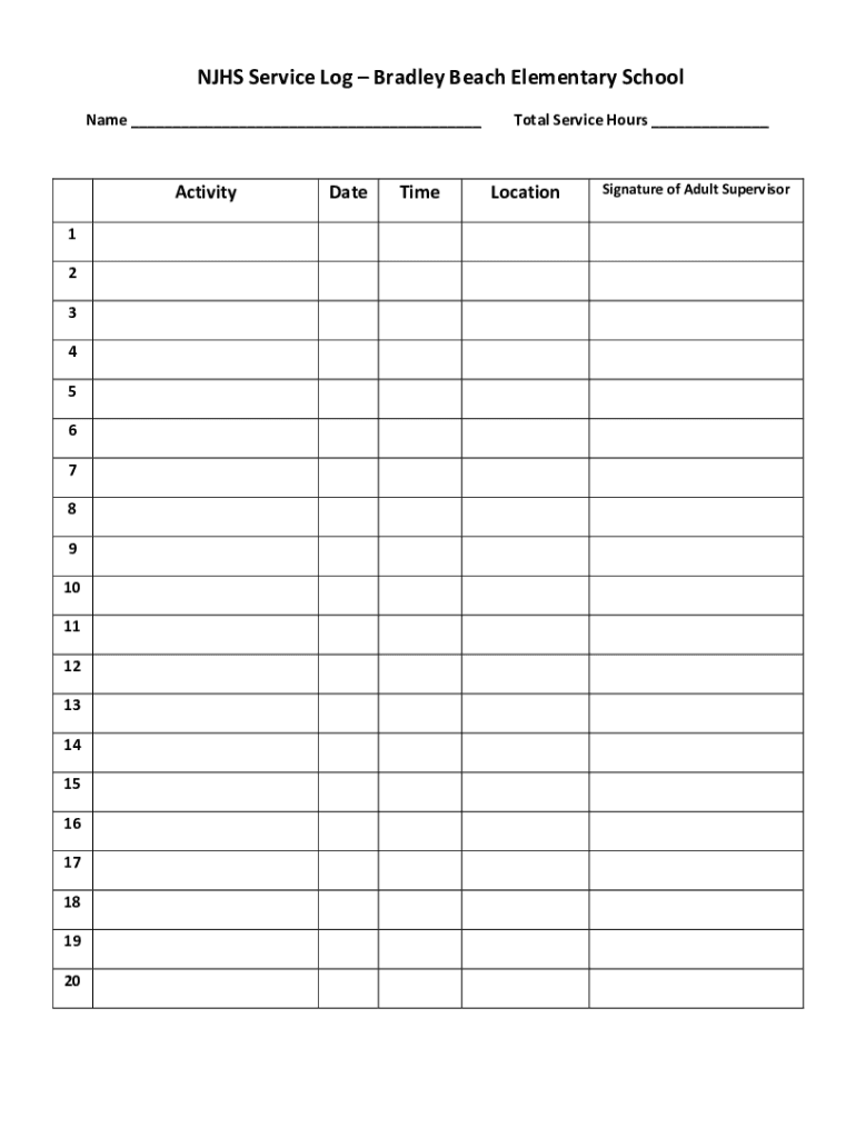 Fillable Online NJHS Service Log - Bradley Beach Elementary School Fax ...