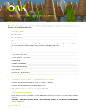 Fillable Online Application Form - Corporate Services Oak Group Fax ...
