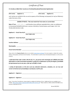 Fillable Online STATEMENT OF TRUST - (For Trusts other than ...