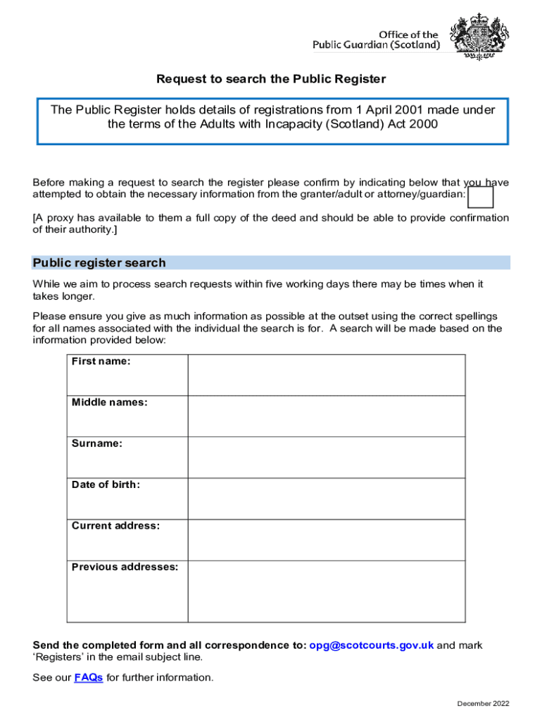Fillable Online Request to search the Public Register Fax Email Print ...