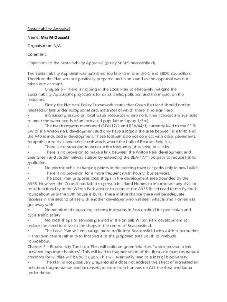 Fillable Online Sustainability Appraisal (SA) of the Surrey Heath Local ...