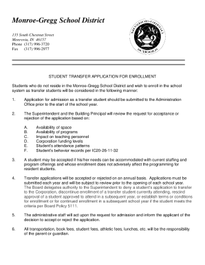 Fillable Online STUDENT TRANSFER APPLICATION FOR ENROLLMENT Fax Email Print - pdfFiller