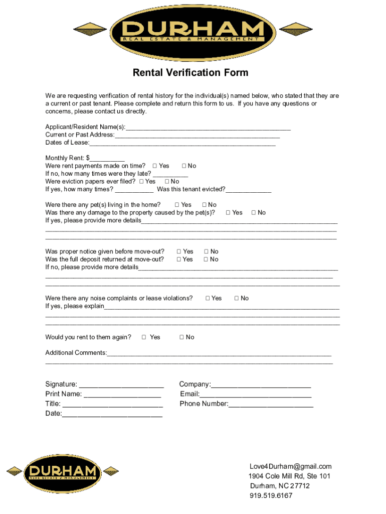 Fillable Online Free Rent (Landlord) Verification Form - PDFWord - eForms Fax Email Print ...