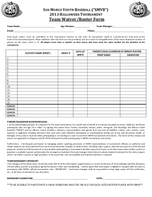 Fillable Online Team Roster-Waiver Form.doc Fax Email Print - pdfFiller
