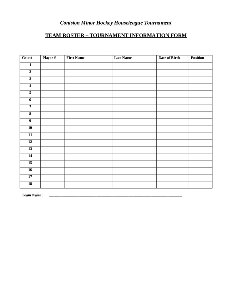TEAM ROSTERTOURNAMENT INATION Doc Template | pdfFiller