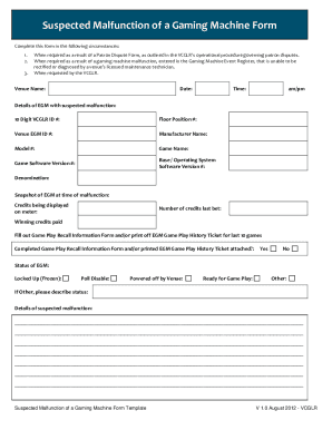 Fillable Online Suspected Malfunction of a Gaming Machine Form Fax ...