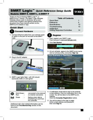 Fillable Online Toro SMRT Logic SMRT-I Quick Reference & Setup Manual Fax Email Print - pdfFiller