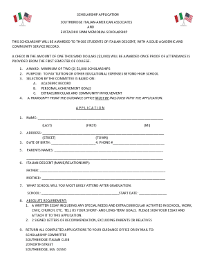 Fillable Online scholarship application - southbridge italian-american ...