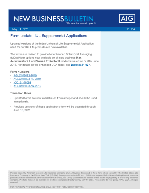 Fillable Online Form update: IUL Supplemental Applications - AIG Fax ...