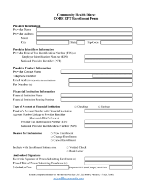 Fillable Online Community Health Direct CORE EFT Enrollment Form Fax ...