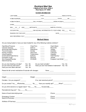 Fillable Online Rockland Med Spa Intake Form Fax Email Print - pdfFiller