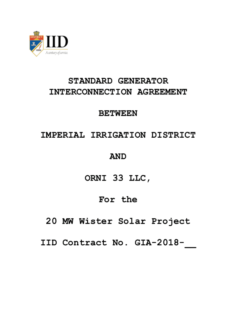 Fillable Online STANDARD GENERATOR INTERCONNECTION AGREEMENT ... Fax Email Print - pdfFiller