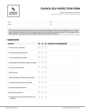 Fillable Online Church Self-Inspection Form - Adventist Risk Management ...