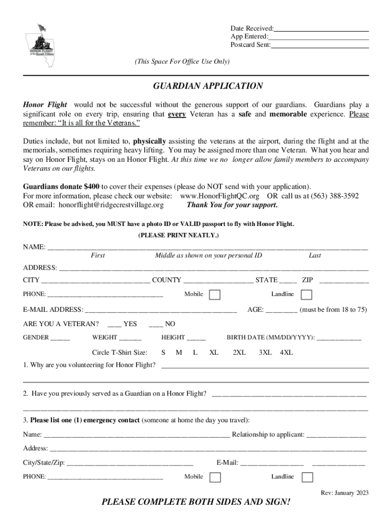 Fillable Online GUARDIAN APPLICATION - Honor Flight Central Florida Fax Email Print - pdfFiller